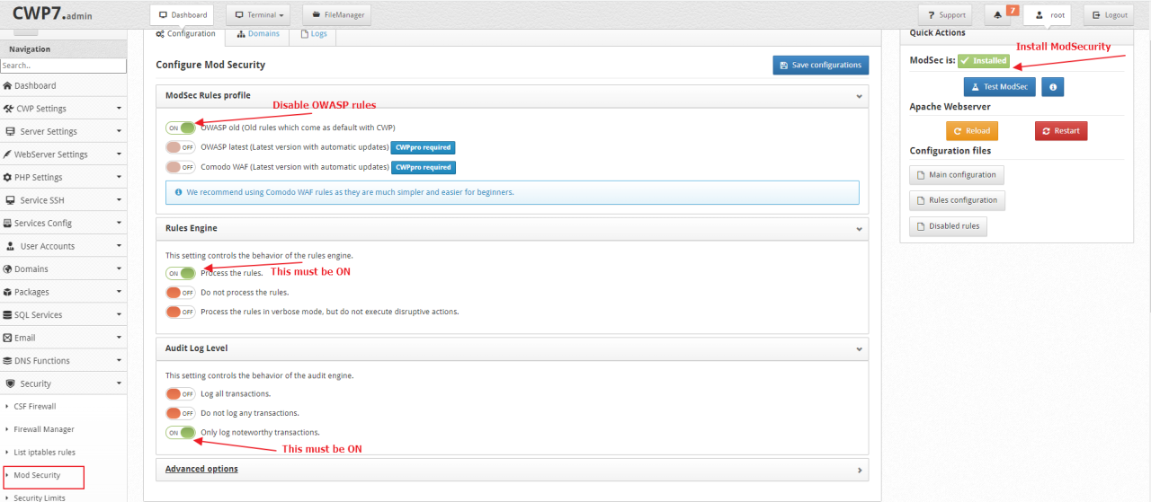 cPGuard WAF required settings and depencies | OPSSHIELD