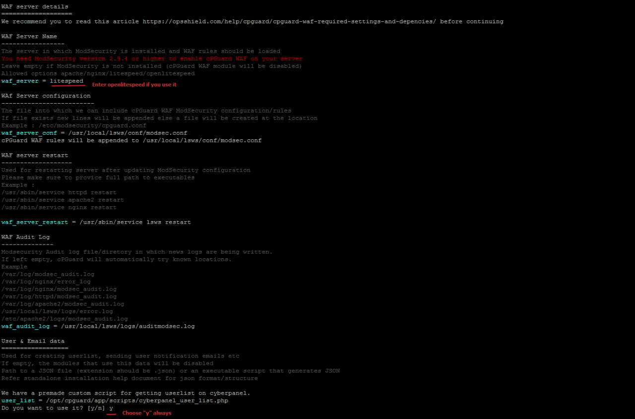 cPGuard WAF required settings and depencies | OPSSHIELD