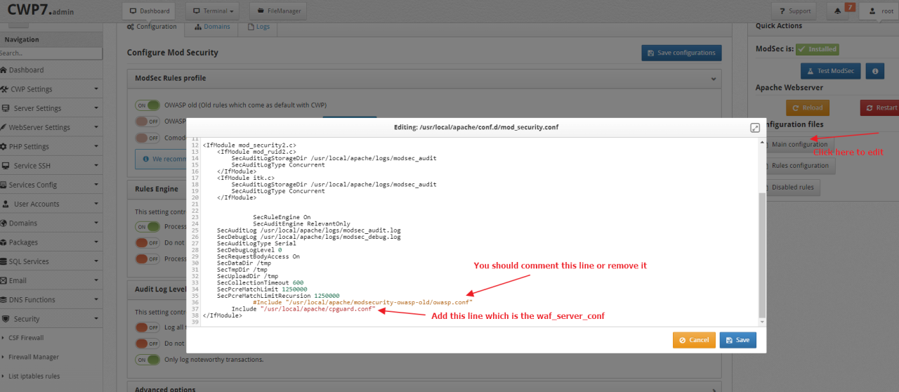 cPGuard WAF required settings and depencies | OPSSHIELD