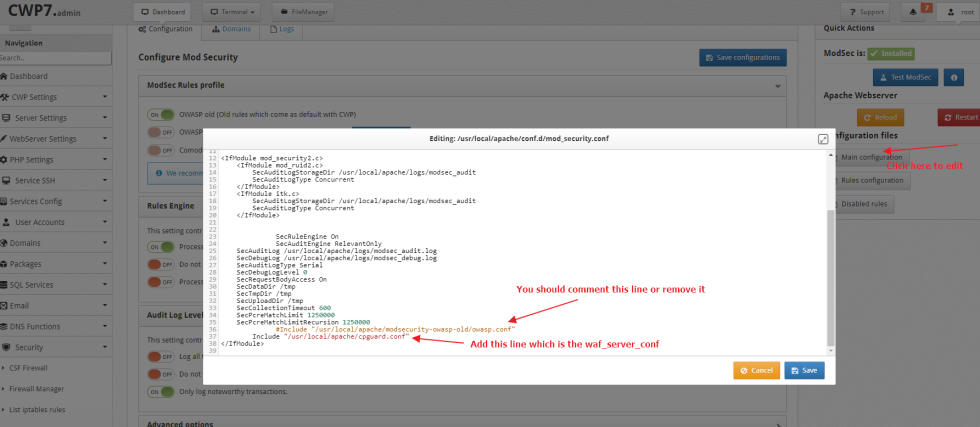 cPGuard WAF required settings and depencies | OPSSHIELD